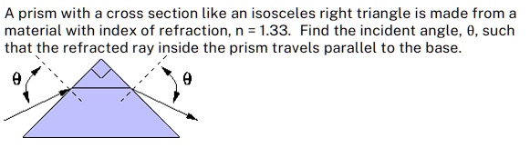 a prism with a cross section like an isosceles right triangle is made from a material with index ...
