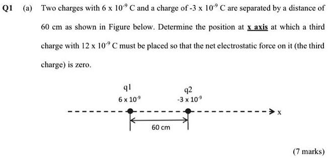 SOLVED: Q1 a Two charges with 6x 10C and a charge of-3 x 10C are separated by a distance of 60 ...