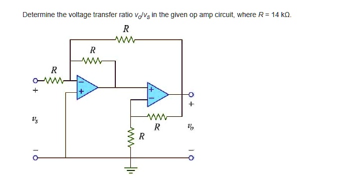 Determine the voltage transfer ratio v/vs in the given op amp circuit ...