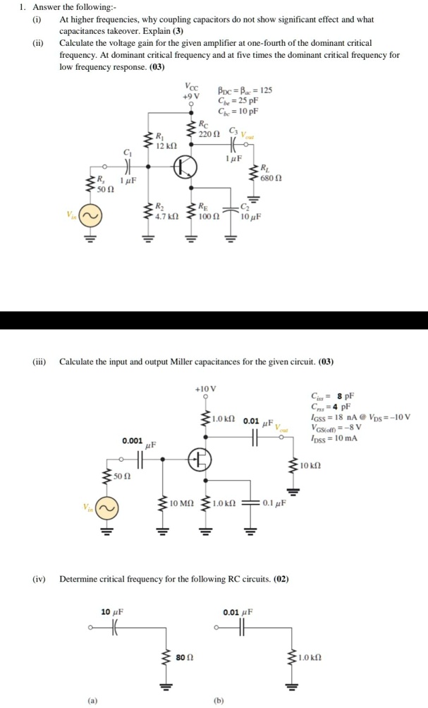 1 answer the following i at higher frequencies why coupling capacitors do not show significant ...
