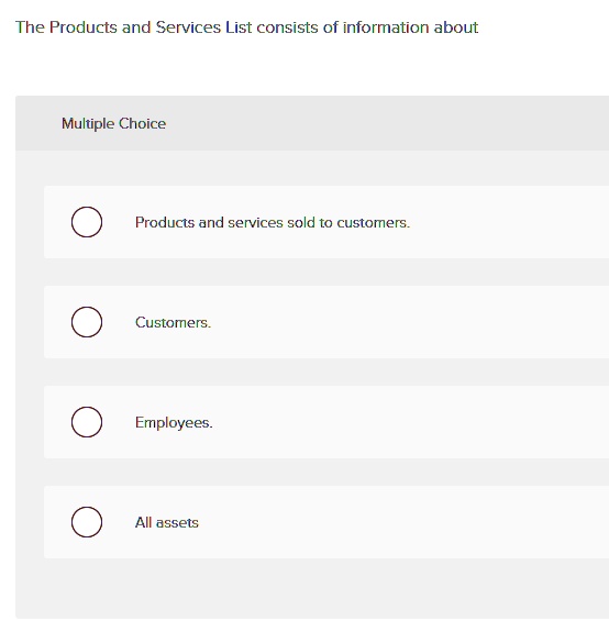 the products and services list consists of information about multiple ...