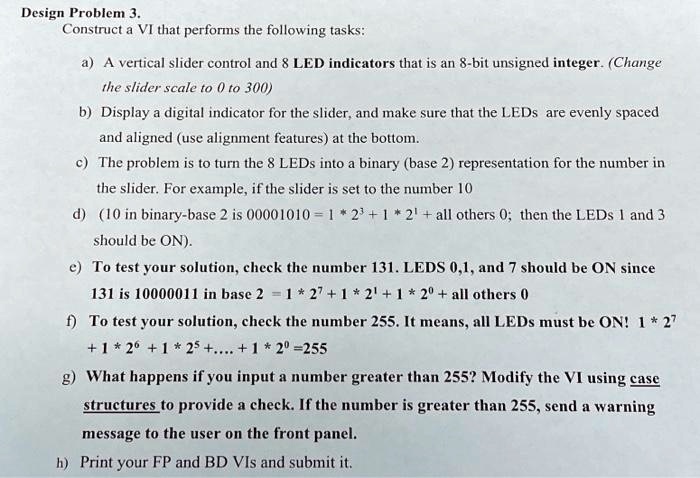 SOLVED: Texts: Design Problem 3. Construct a VI that performs the ...