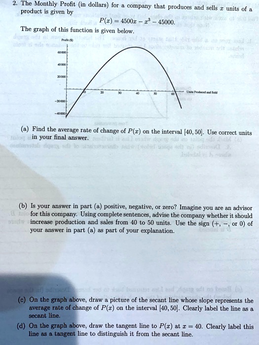 the monthly profit in dollars for company that produces and sells ...