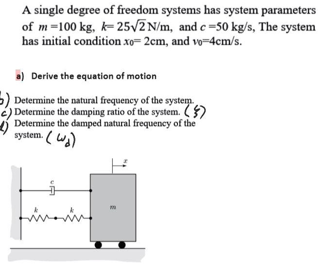 SOLVED: A single degree of freedom systems has system parameters of m ...