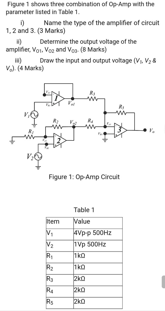SOLVED: Figure 1 shows three combinations of Op-Amp with the parameters listed in Table 1. Name ...
