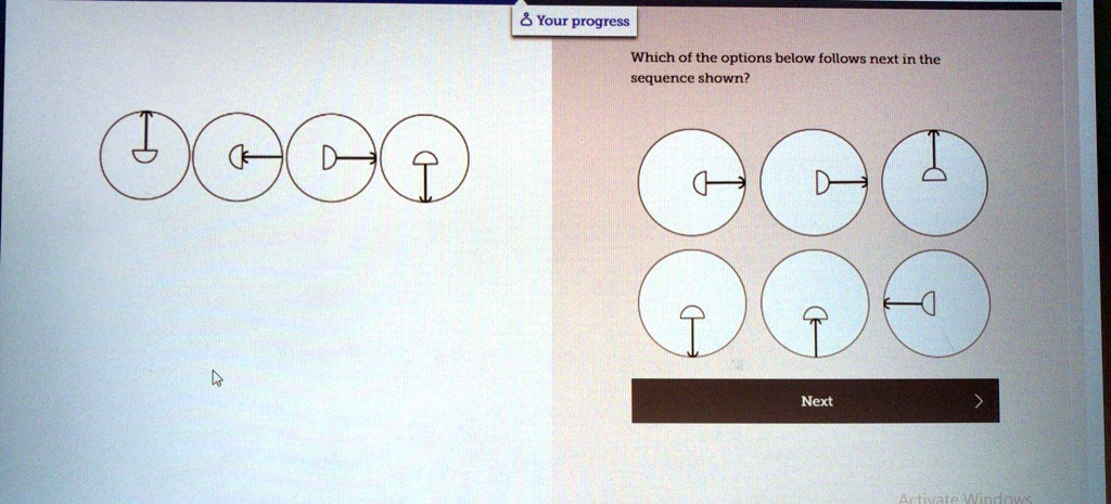 Sova Logical Assessment Complete the pattern 8 Your progress Which of the options below follows ...