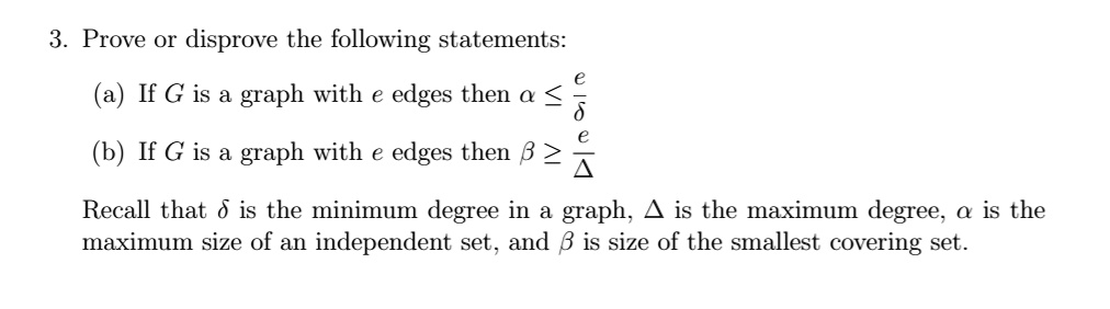 3 prove o disprove the following statements if g is a graph with edges then 0 if g is a graph ...