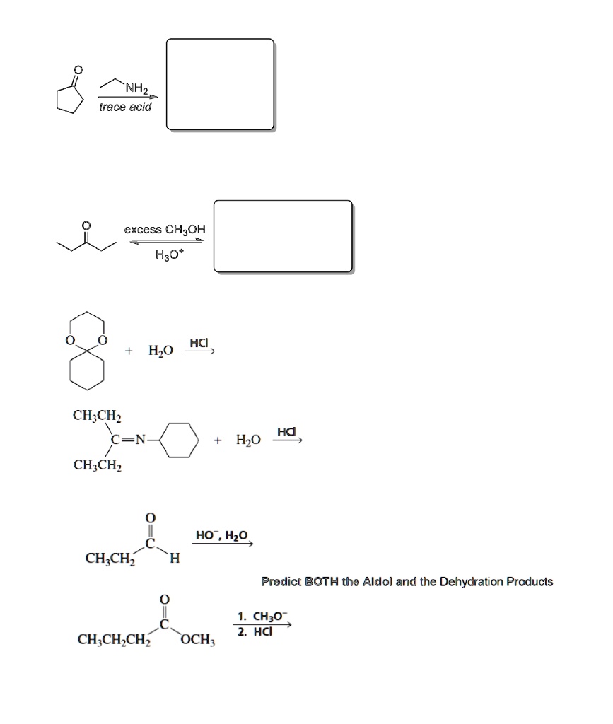 SOLVED: NH3 trace acid excess CH3OH heat HCl H2O CH3CH2C=NCH3CH2 HCl ...