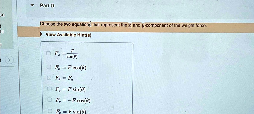 Choose the two equation that represent the x and y-component of the ...