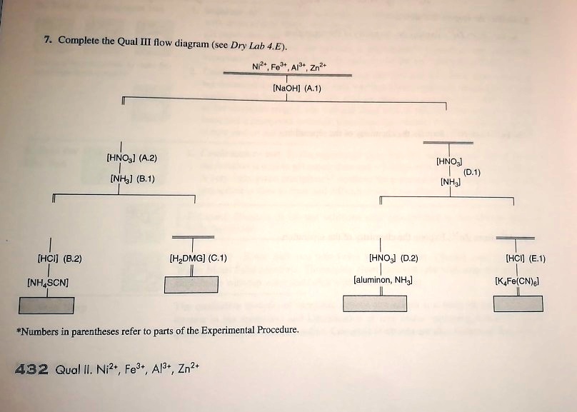 SOLVED: Complete the Qual III flow diagram (see Dry Lab 4E). NP, Fe3+, Al3+, Zn2+ (NaOH) (4.1 ...
