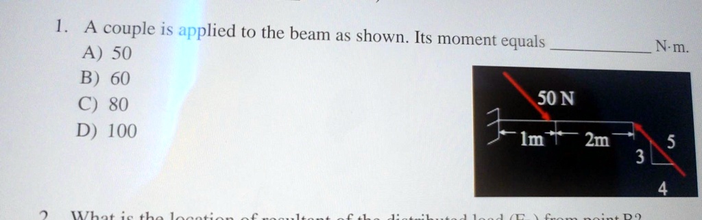 a couple is applied to the beam as shown its moment equals a 50 b 60 80 ...