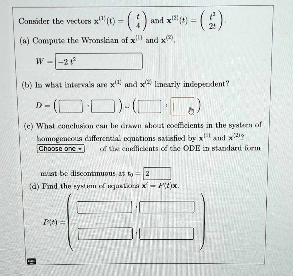consider the vectors x1t pue 2t a compute the wronskian of x1and x2 w ...