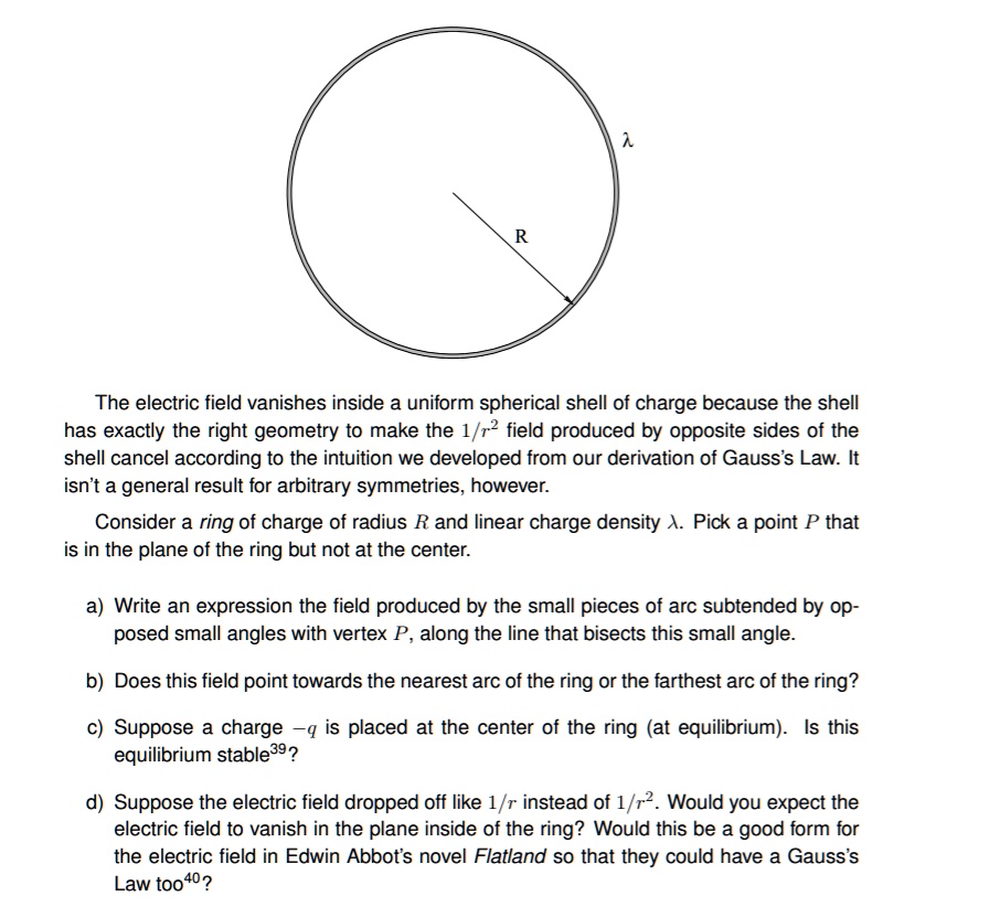 SOLVED: The electric field vanishes inside a uniform spherical shell of charge because the shell ...