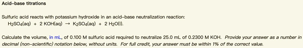 acid base titrations sulfuric acid reacts with potassium hydroxide in ...