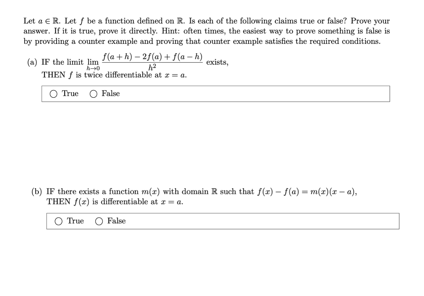 let a in mathbbr let f be a function defined on mathbbr is each of the ...