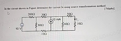 in the circuit shown in figure determine the current ix using source transformation method 7 ...