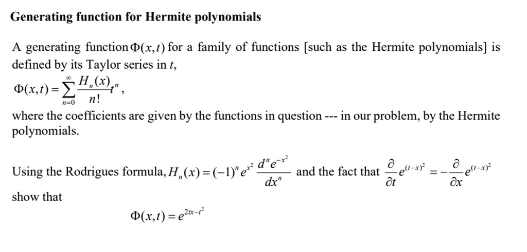 Generating Function For Hermite Polynomials A Generating Function Dxt