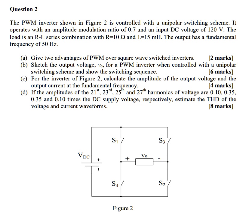 Question 2 The PWM inverter shown in Figure 2 is controlled with a unipolar switching scheme. It ...