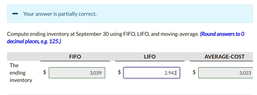 your answer is partially correct compute ending inventory at september 30 using fifolifo and ...