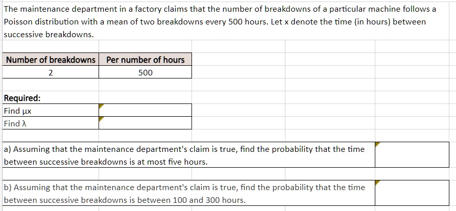 SOLVED: The maintenance department in a factory claims that the number of breakdowns of a ...