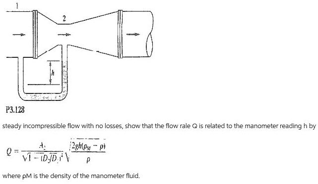 SOLVED: "A venturi meter, shown in Fig., is a carefully designed ...