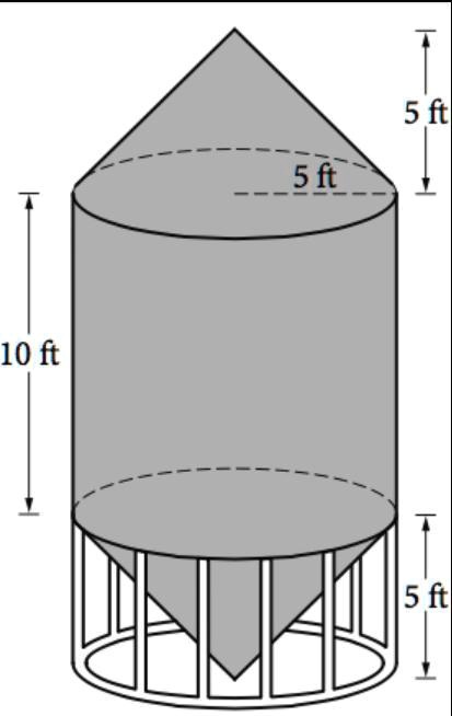 SOLVED: 'A grain silo is built from two right circular cones and a ...