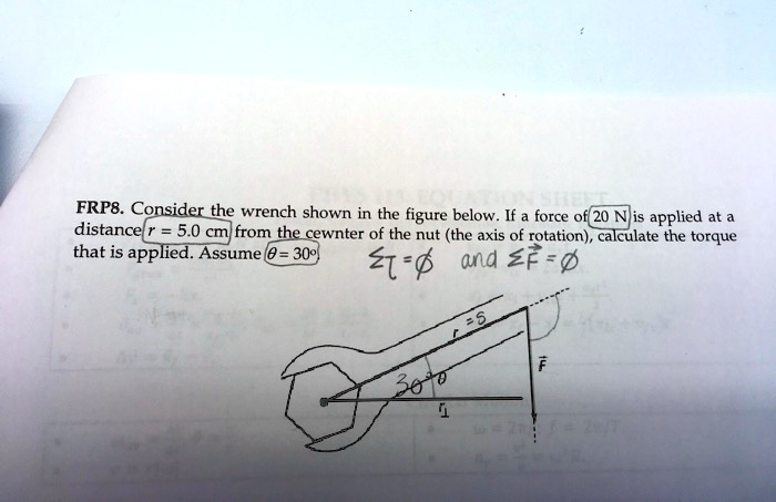 SOLVED: FRP8 Consider the wrench shown in the figure below. If force of ...