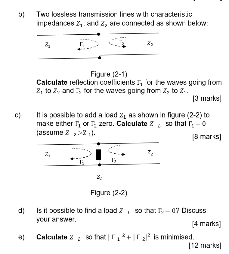 b) Two lossless transmission lines with characteristic impedances Z ...