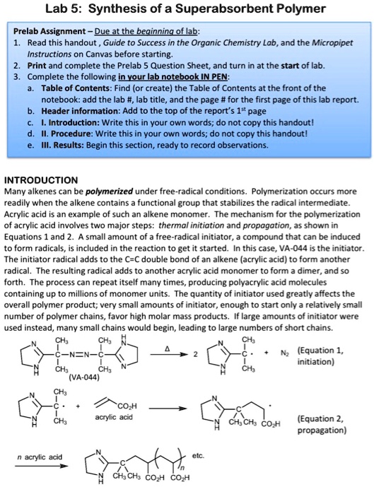 lab 5 synthesis of a superabsorbent polymer prelab assignment queattthe ...