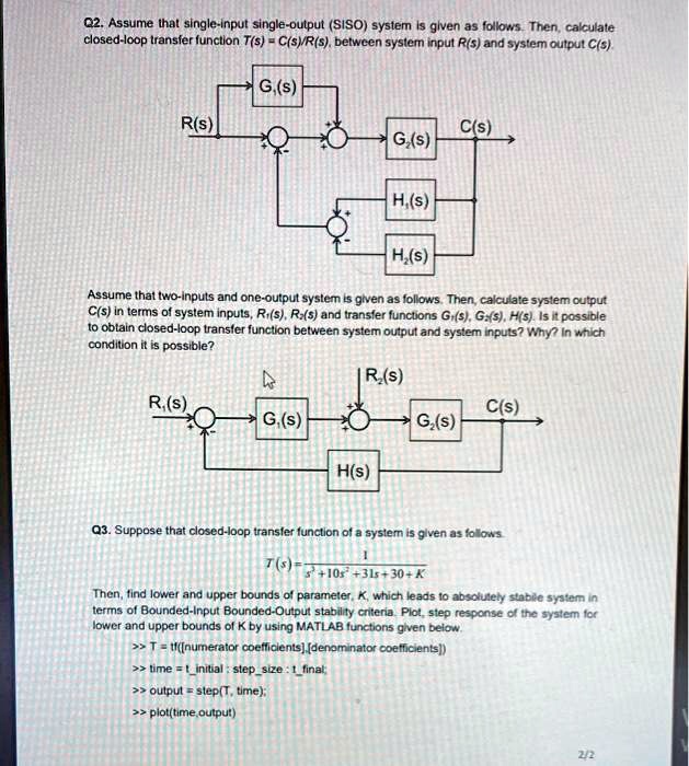 Solved Q2 Assume That A Single Input Single Output Siso System Is Given As Follows Then 6213