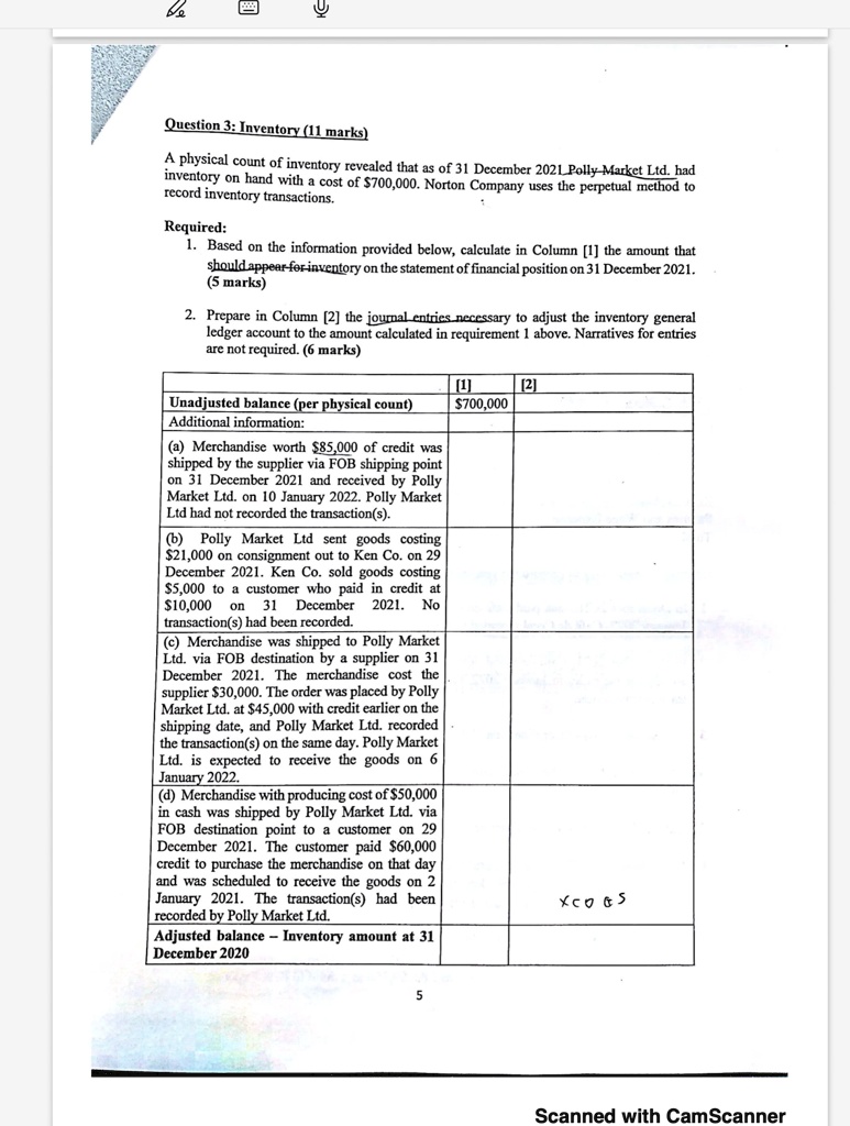 the text appears to be a question related to inventory transactions and ...