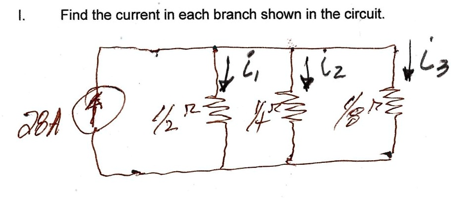 SOLVED: 1. Find the current in each branch shown in the circuit