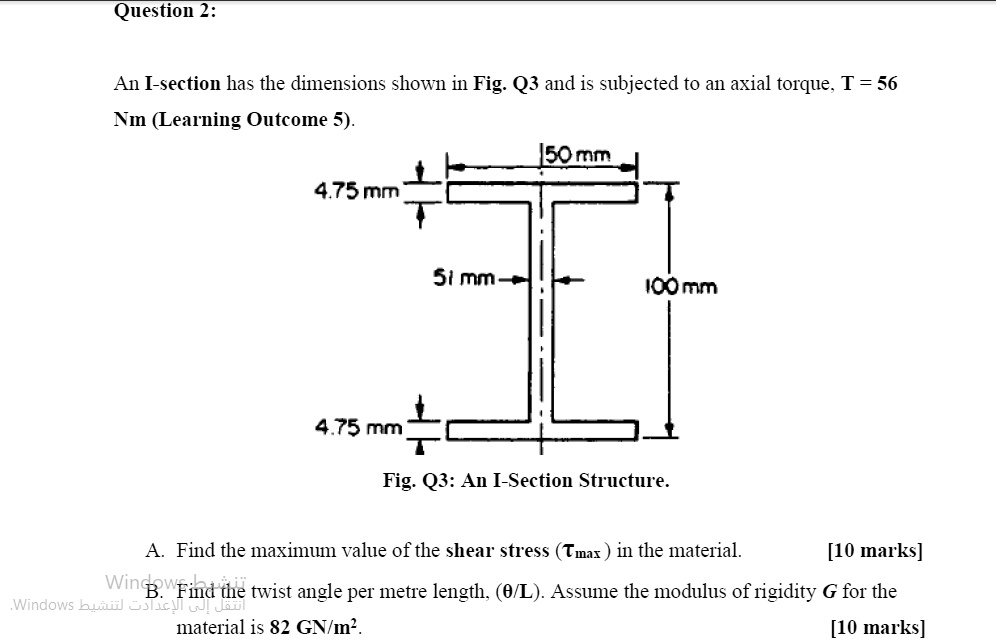 SOLVED: Question 2: An I-section has the dimensions shown in Fig. Q3 ...