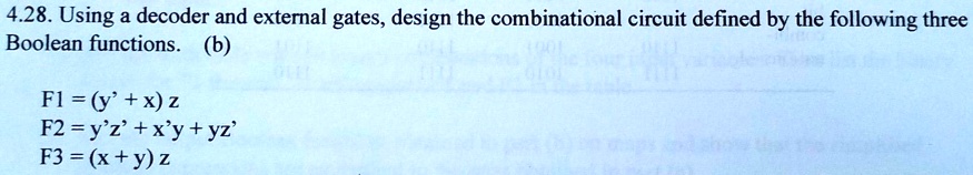 SOLVED: Digital Logic 4.28. Using a decoder and external gates, design ...