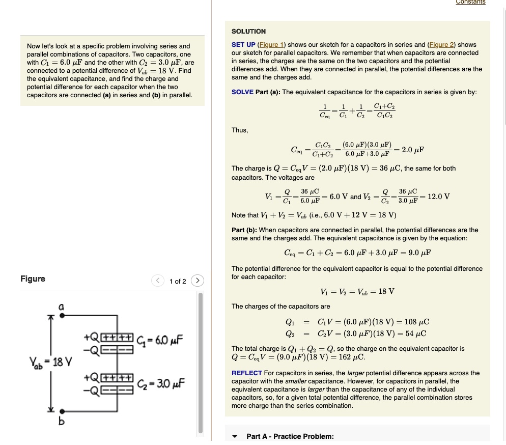 SOLVED: A. Repeat this example for Vab=18V =18V and C1=C2=7μF 1= 2=7 F ...