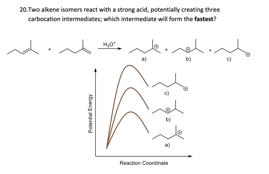 20. Two alkene isomers react with a strong acid, potentially creating ...