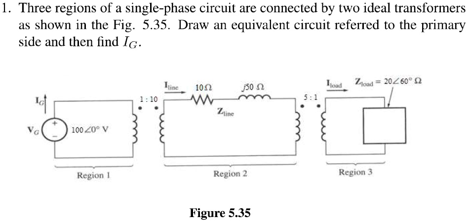 SOLVED: Three regions of a single-phase circuit are connected by two ideal transformers as shown ...