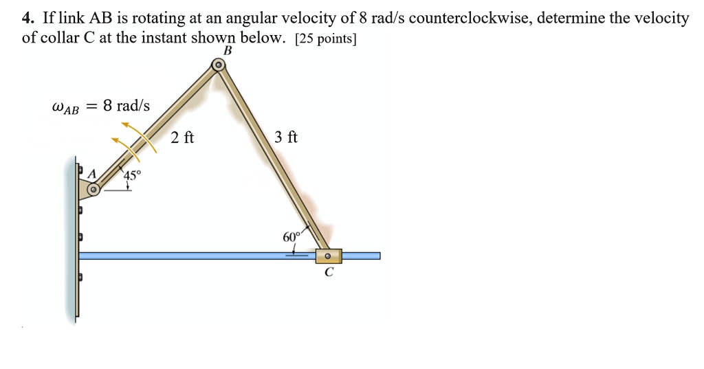 4. If link AB is rotating at an angular velocity of 8 rad/s counterclockwise, determine the ...