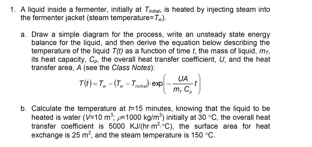 1. A liquid inside a fermenter, initially at Tinitial, is heated by ...