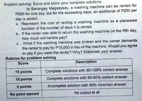 SOLVED: Problem Solving: Solve and show your complete solutions; Magsaysay, a washing machine ...