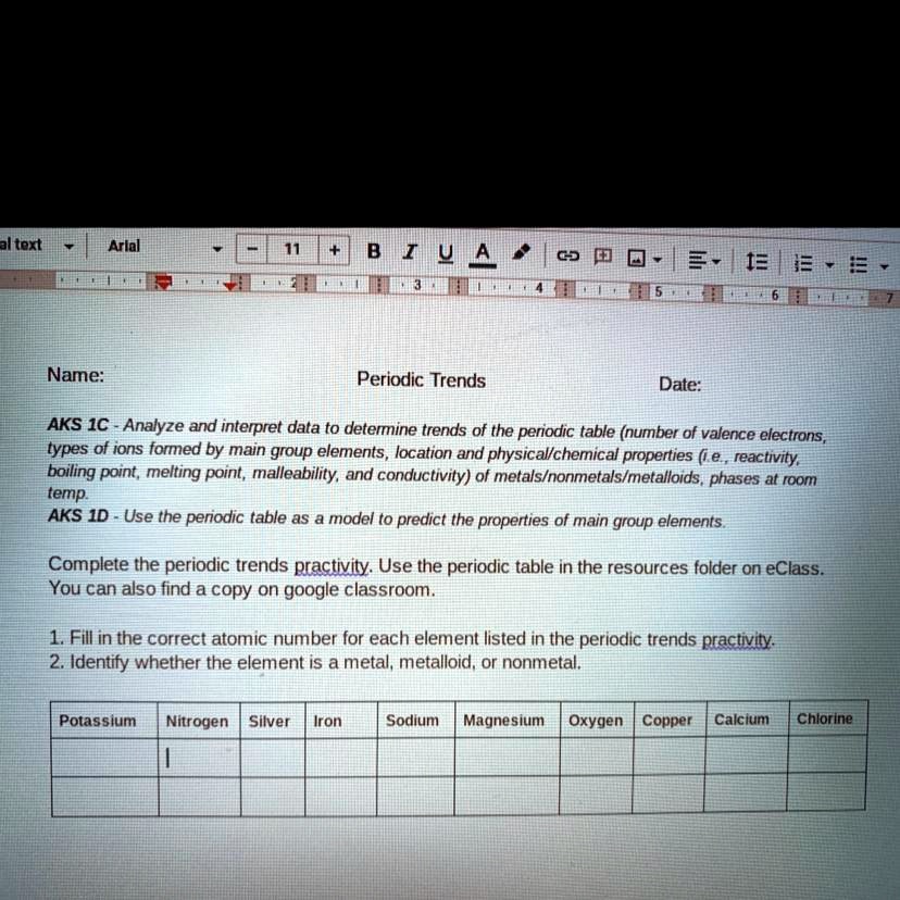 Trends Of The Periodic Table Worksheet Part 1 Answer Key | Cabinets ...