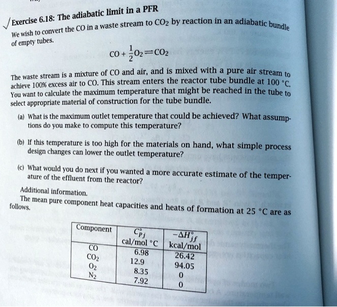 SOLVED: Exercise 6.18: The adiabatic limit in a PFR of empty tubes ...