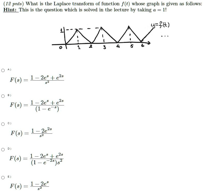 (12 pnts) What is the Laplace transform of function f… - SolvedLib