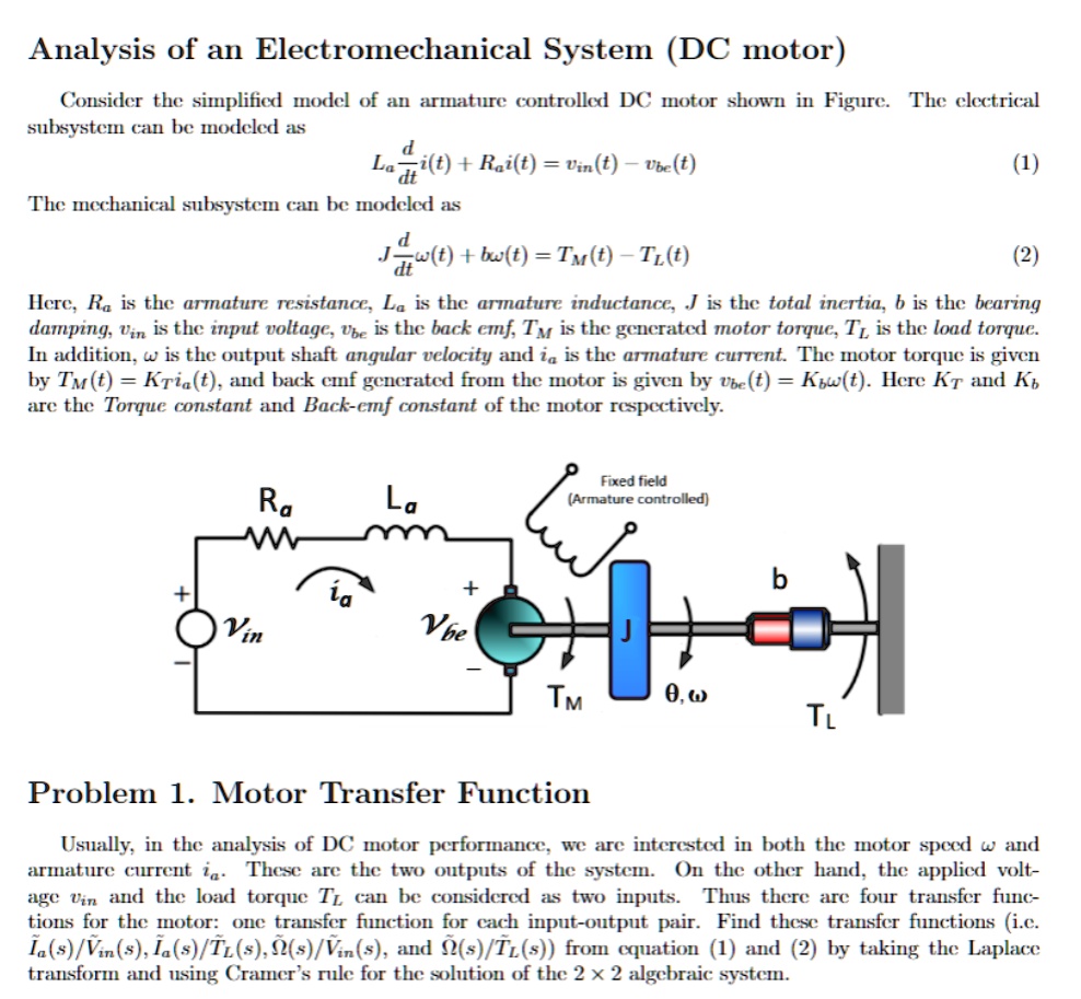 analysis of an electromechanical system dc motor consider the simplified model of an armature ...