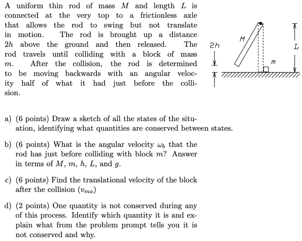 SOLVED: A uniform thin rod of mass M and length L is connected at the ...