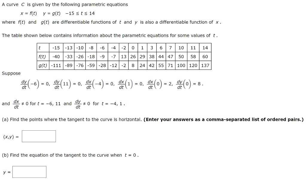 SOLVED: curve is given by the following parametric equations X = f(t) Y ...