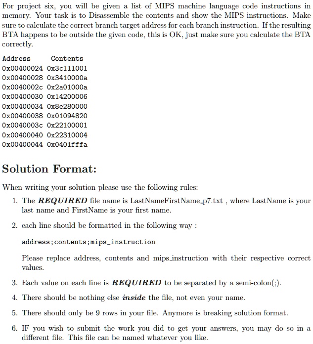Solved You Will Be Given A List Of Mips Machine Language Code Instructions In Memory Your Task