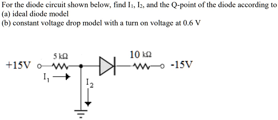 SOLVED: For the diode circuit shown below, find I1, I2, and the Q-point of the diode according ...