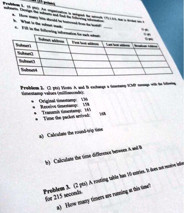 SOLVED: Text: Network 172.1.0.0 that is divided into 4 subnets Points) Problem I. 6 pts: An ...