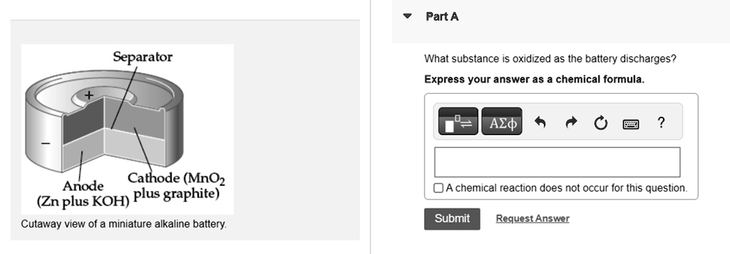 SOLVED: Part A Separator What substance is oxidized as the battery ...